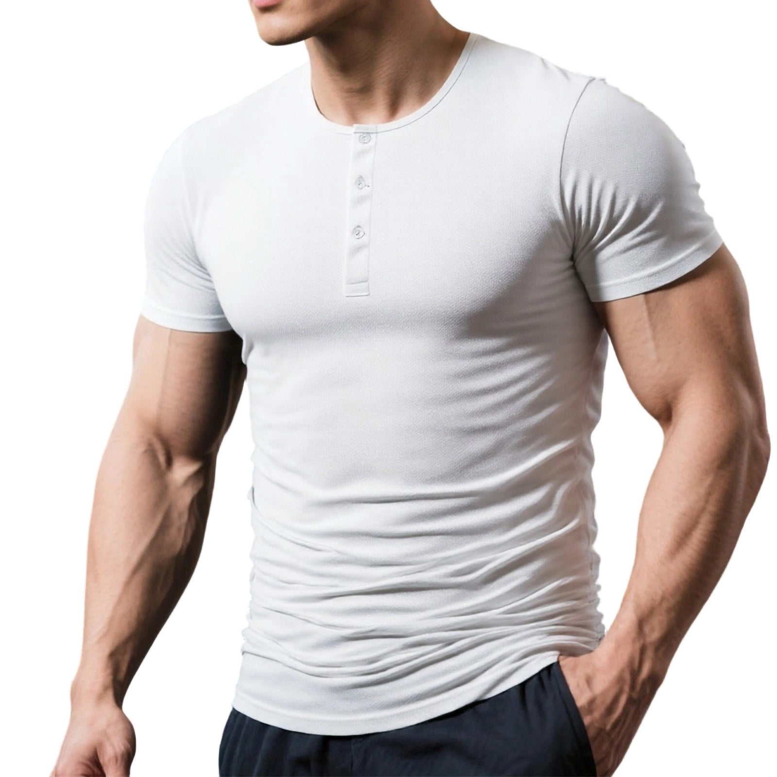 Dolkfu Men Short Sleeve Shirt Active Muscle Fit White T Shirt ...