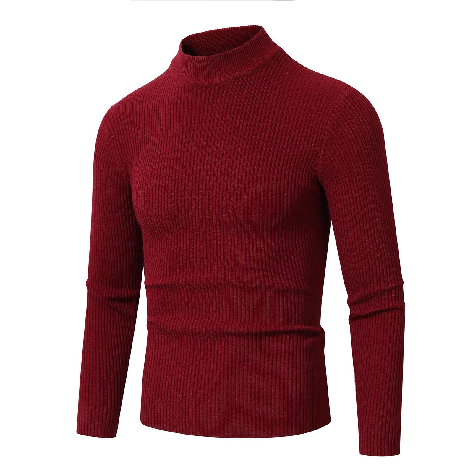 Dolkfu Men Sweater Turtleneck Red Long Sleeve Solid Color Slim Fit ...