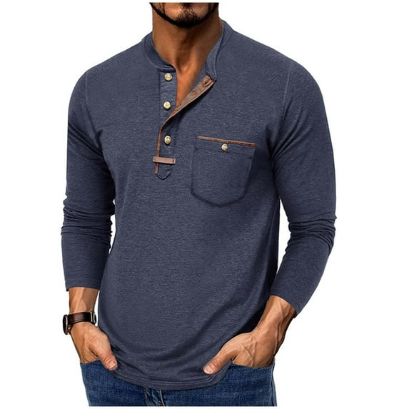 Dolkfu Men Tee Shirts Henley Long Sleeve Pocket Button up Solid T ...