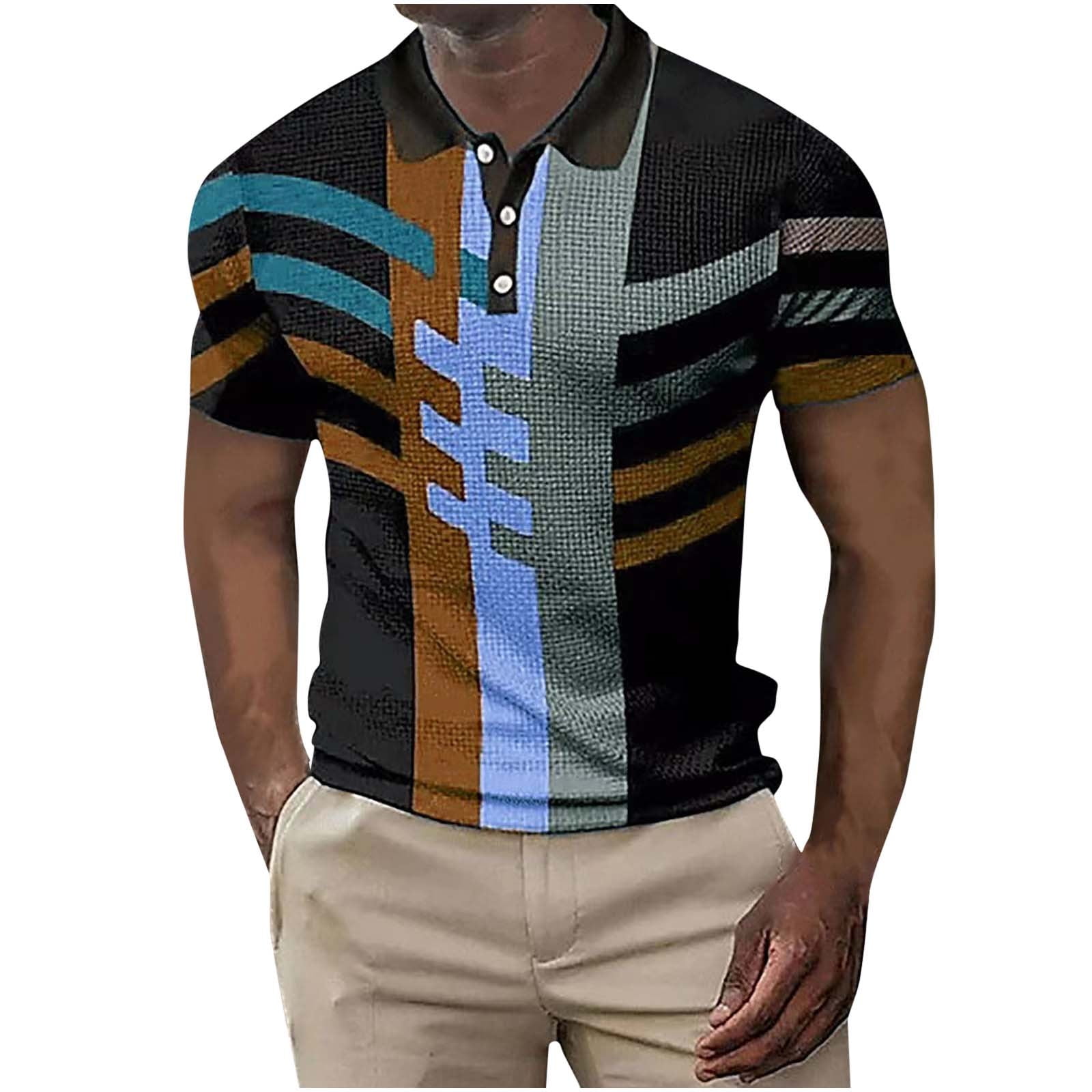 Dolkfu Men's Shirts Short Sleeve Button Waffle Soft Color Block Tennis ...