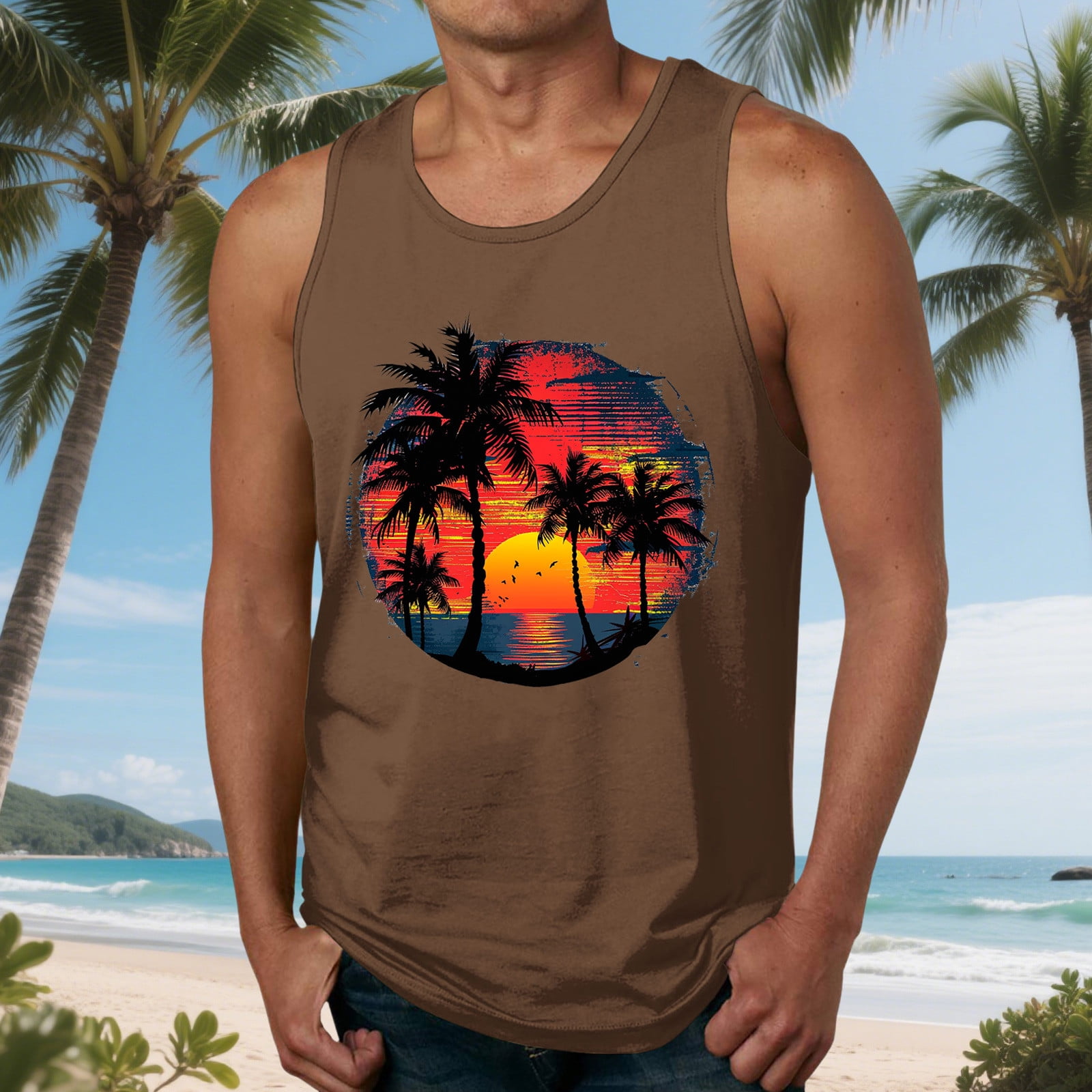 Dolkfu Men's T-Shirts & Tanks Tech Sleeveless Hawaiian Print Tank Tops ...