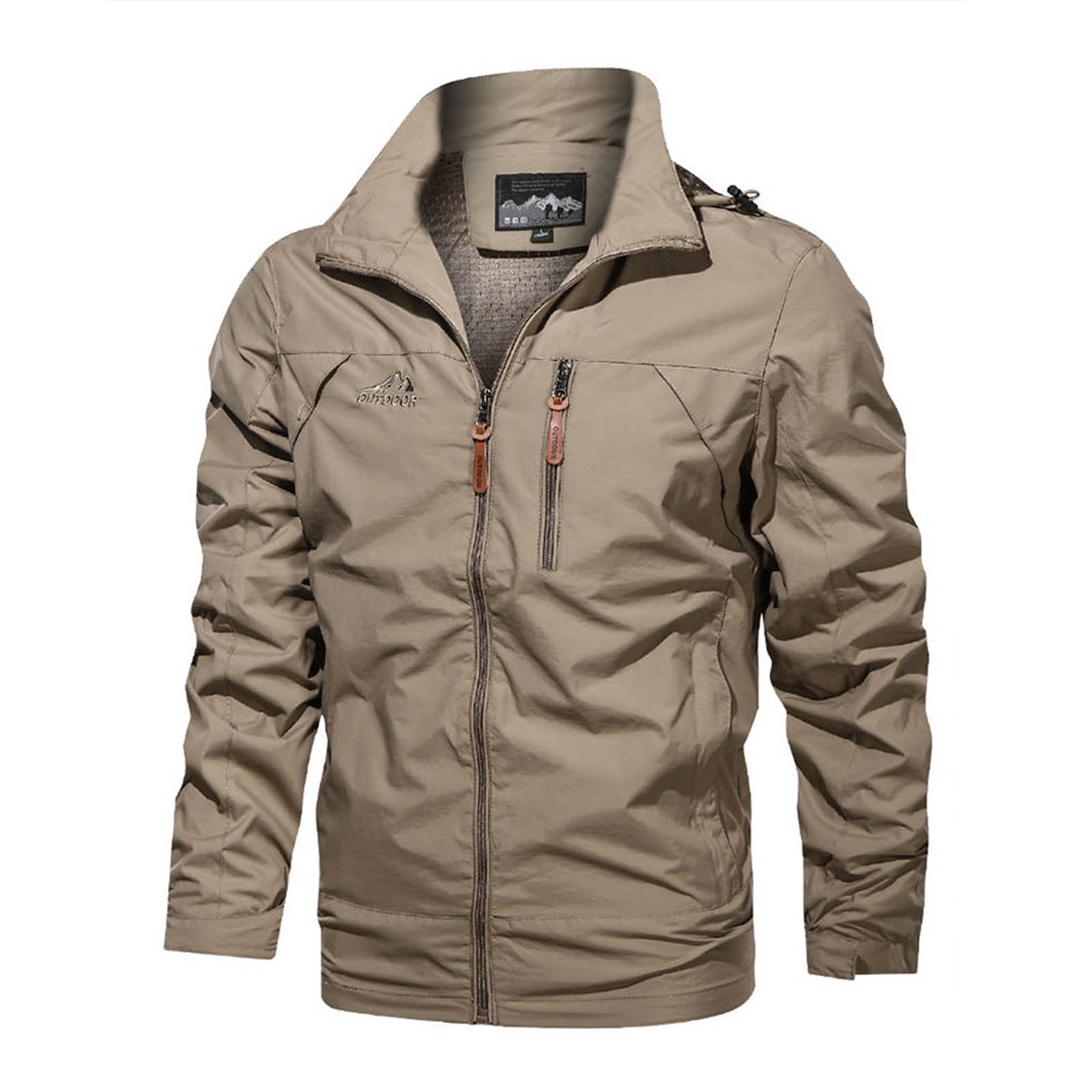 Dolkfu Mens Casual Jackets Waterproof Solid Color Full Zip Detachable ...