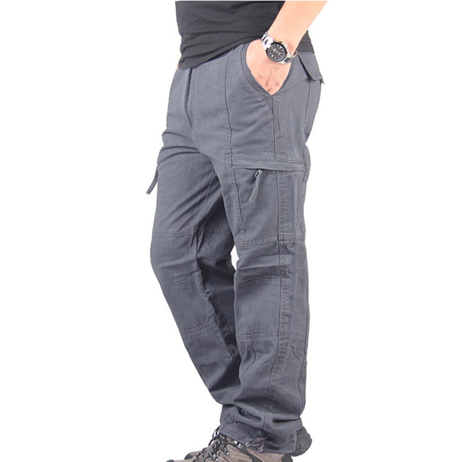 Dolkfu Mens Pants Casual Zipper Workwear Relaxed Fit Solid Straight Leg ...