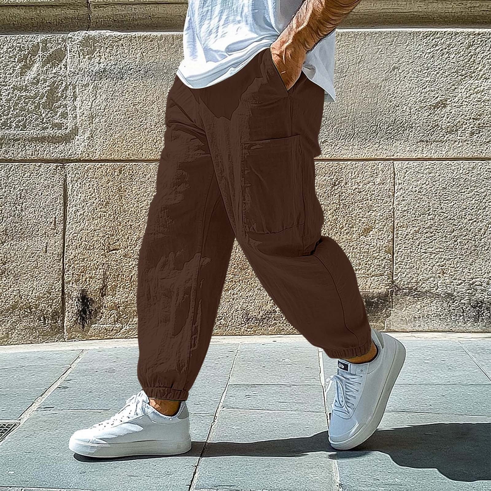 Dolkfu Mens Pants Elastic Waist Active Fit Joggers Tapered Drawstring ...