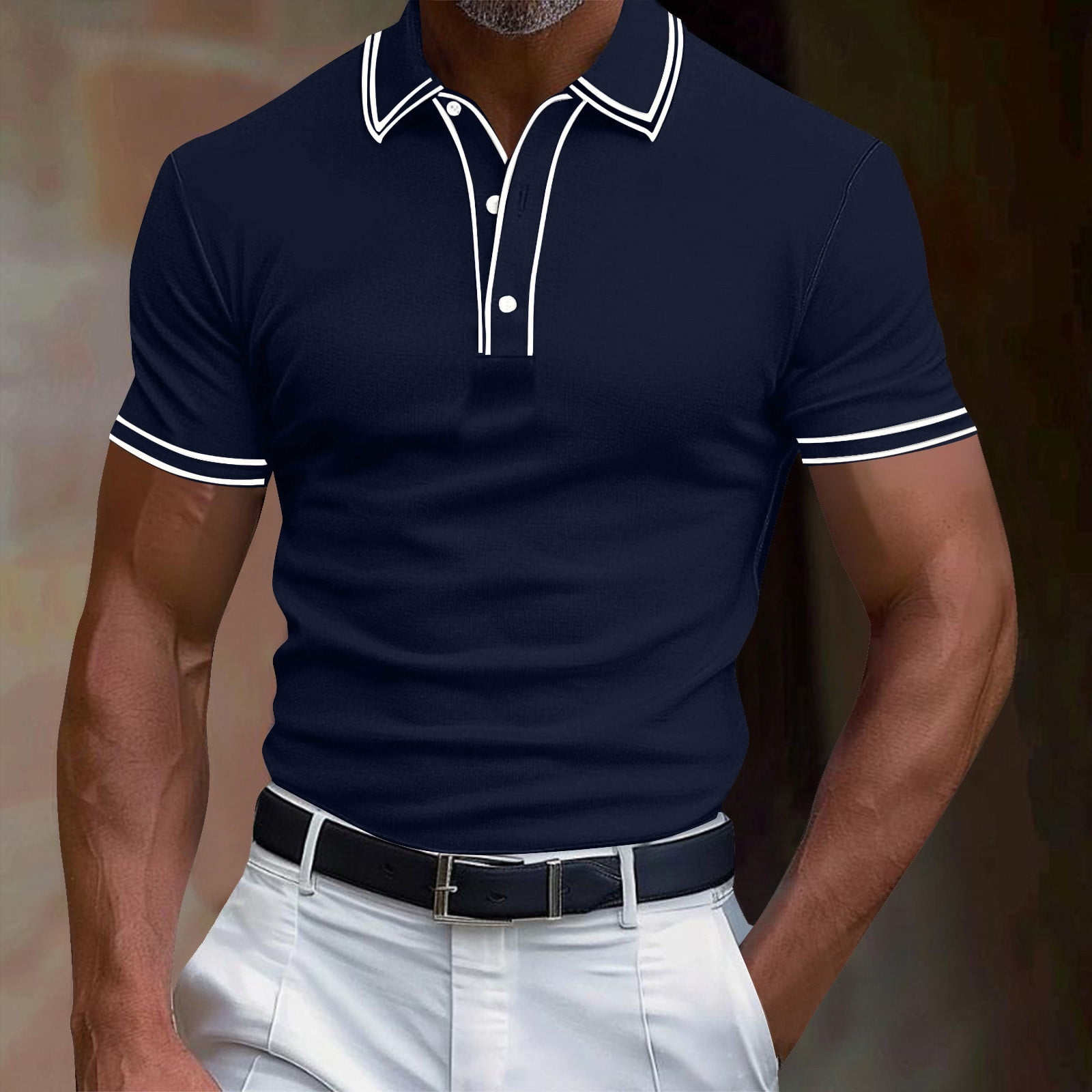 Dolkfu Mens Shirts Casual Slim Fit Short Sleeve Button up Solid Po-lo ...