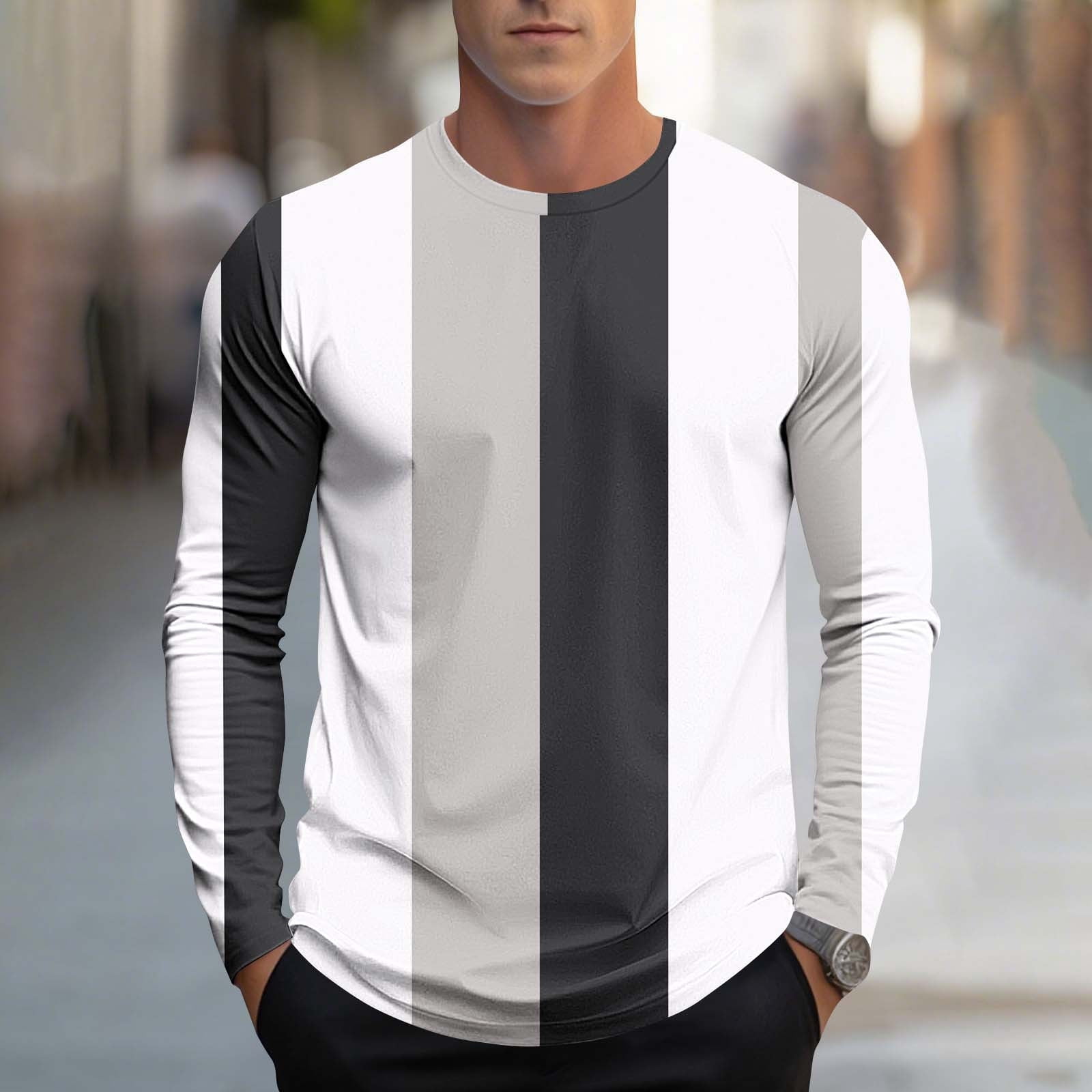 Dolkfu Mens Tee Shirt Crew Neck Striped Lightweight Long Sleeve Graphic ...