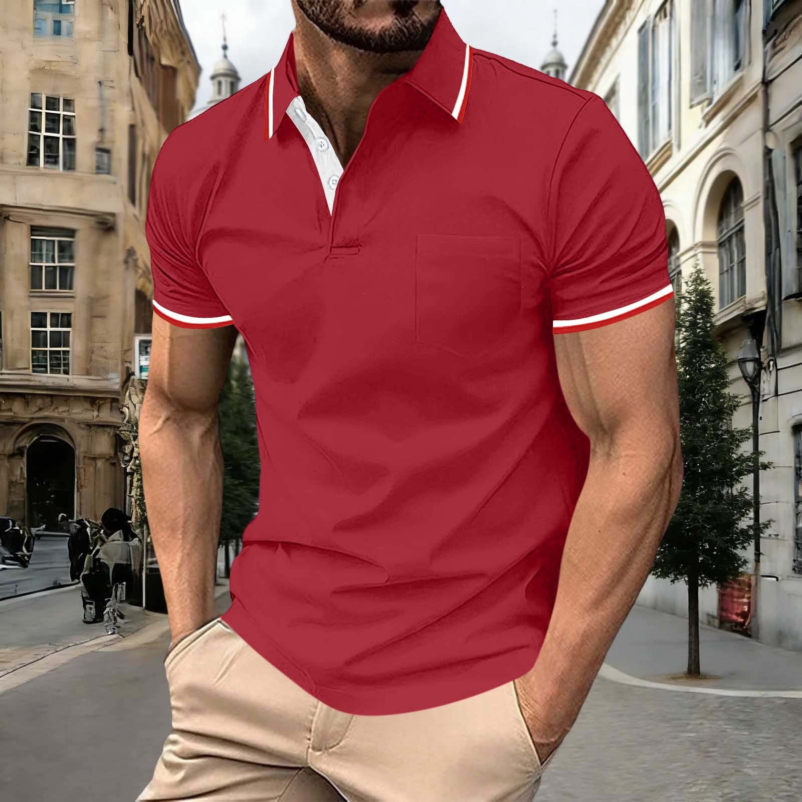 Dolkfu Minimalist Dress Shirts for Men Short Sleeve Button Red Collared ...
