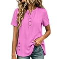 Dolkfu Minimalist Women'S Clothing Short Sleeve Button Pink V-Neck Tops ...