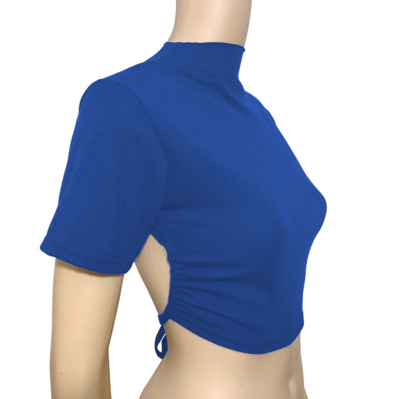 Dolkfu Mock Neck Womens Summer Tops Short Sleeve Blue Backless T-Shirts ...