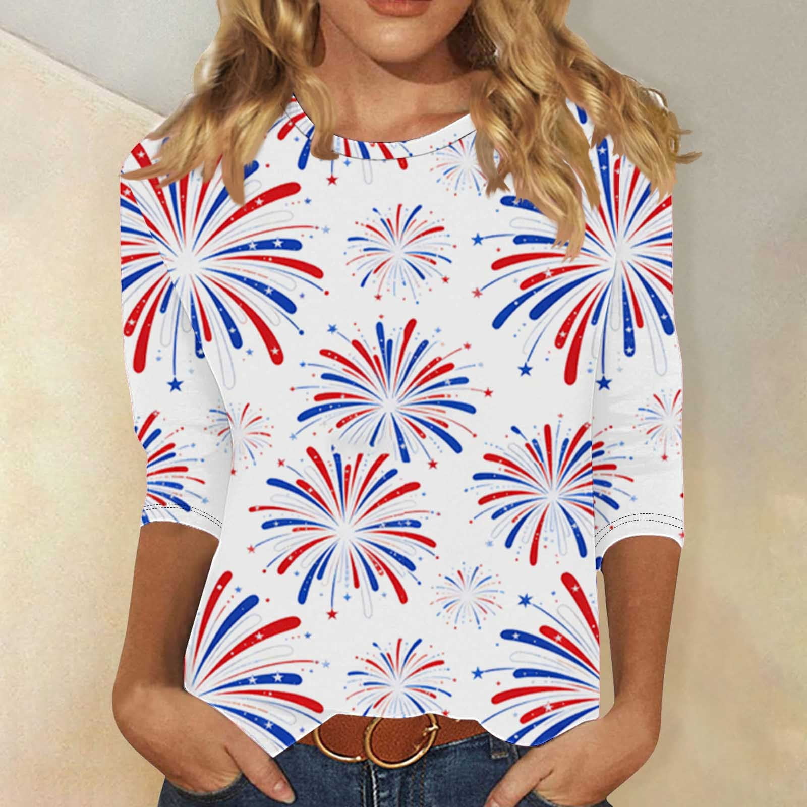 Dolkfu Multicolor Tshirts for Women Independence Day Crew Neck Elbow ...
