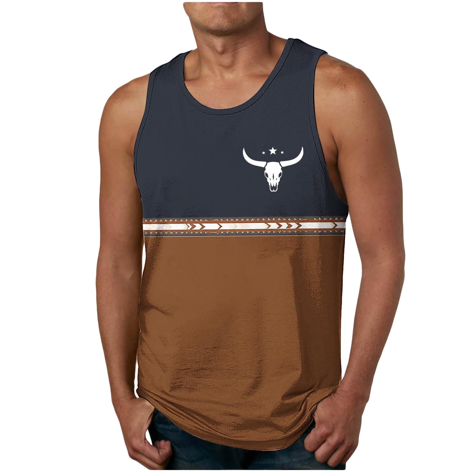 Dolkfu Muscle Tank Tee Shirts for Men Gym Cotton Brown Cow Printed ...