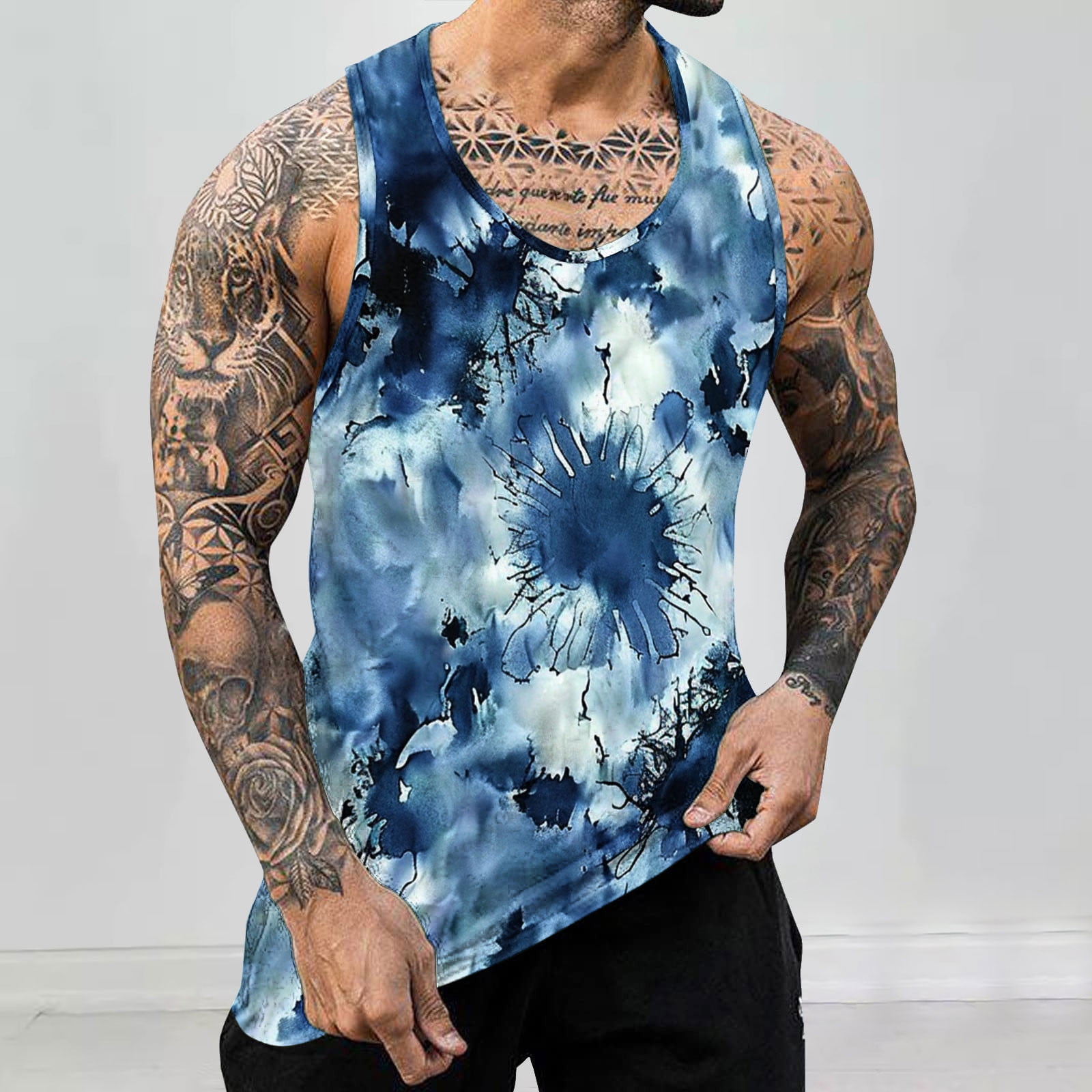 Dolkfu Muscle Tank Tee Shirts for Men Sleeveless Performance Blue Tie ...