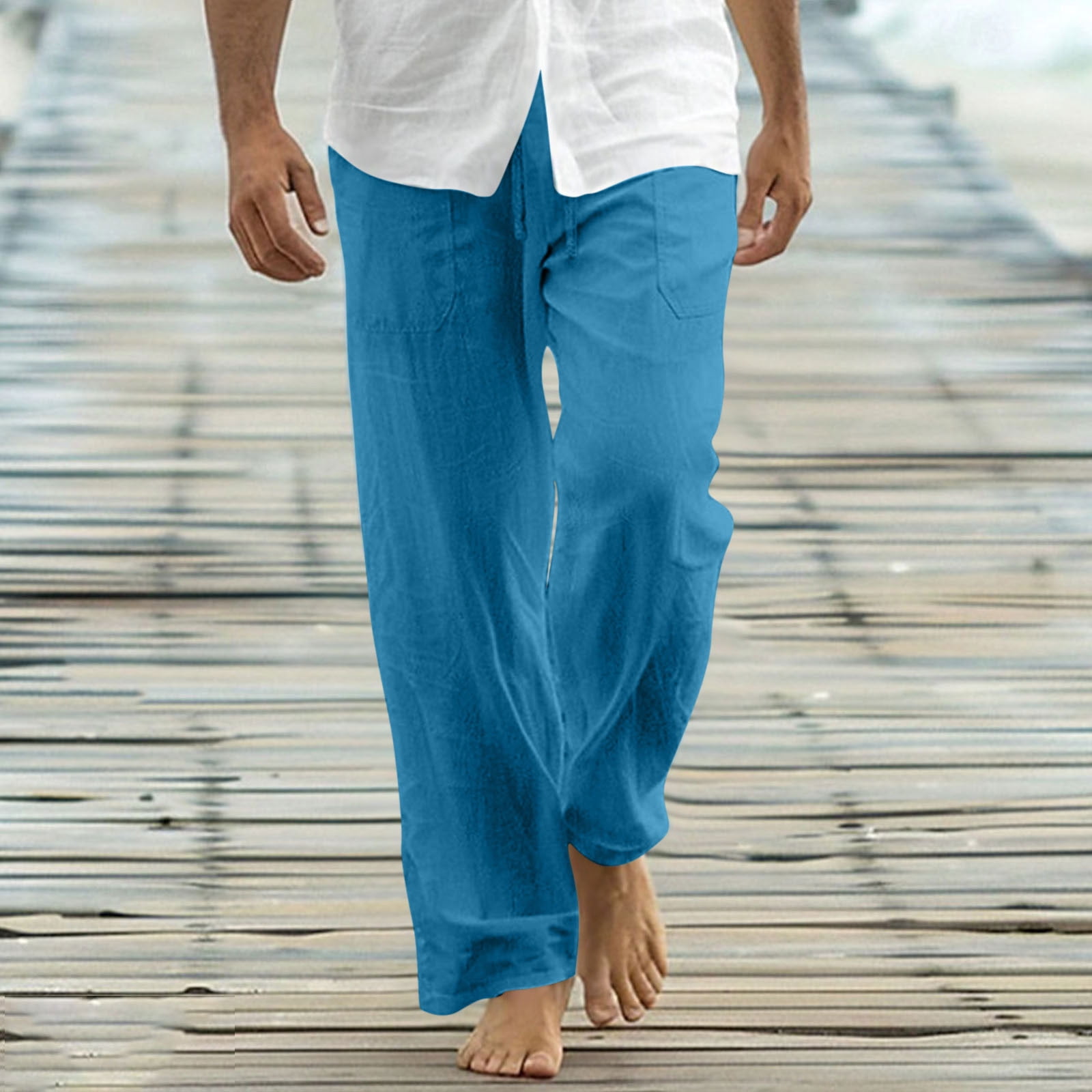 Dolkfu Pants Mens Solid Elastic Waist Loose Vacation Beach Pants Men ...