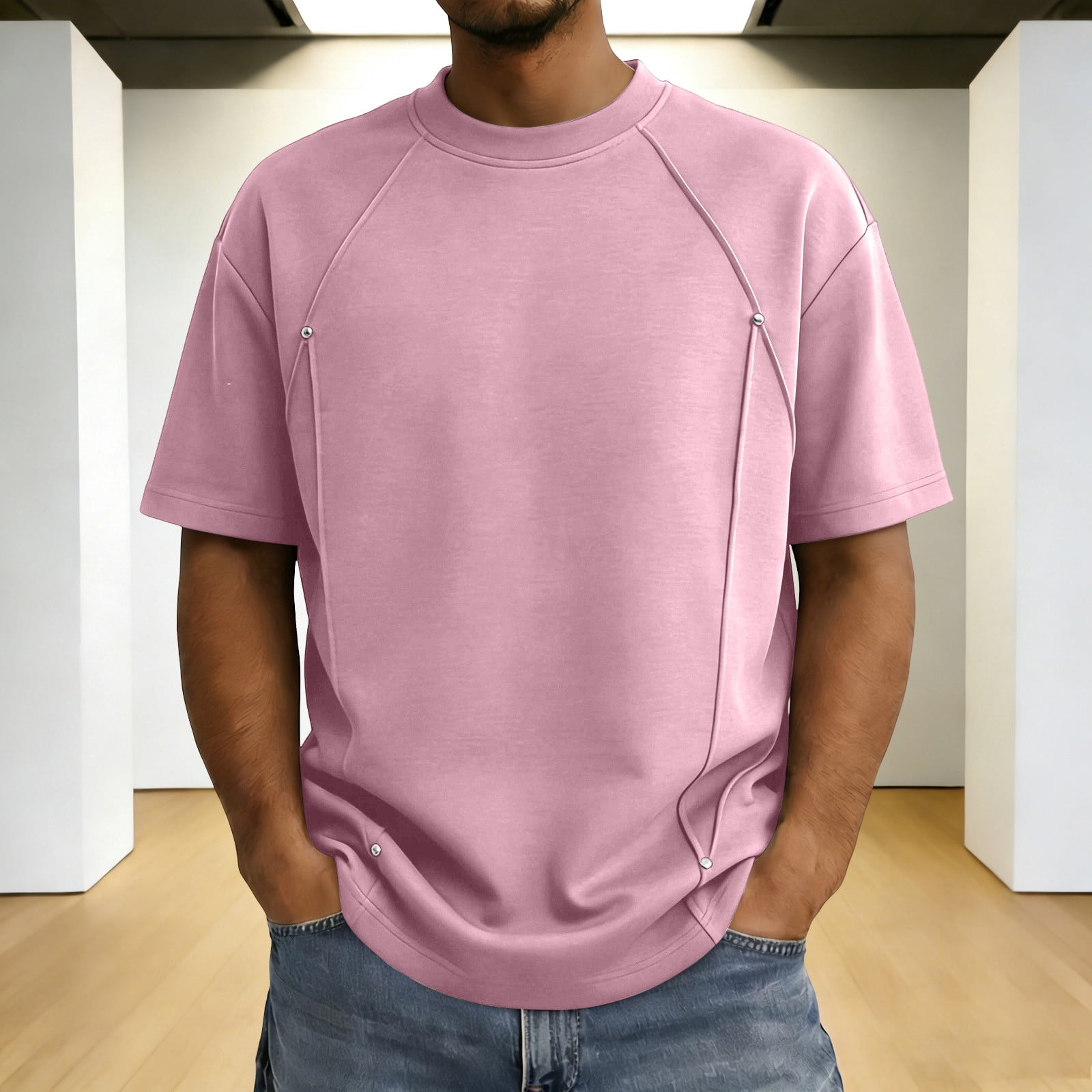 Dolkfu Pink Men'S T-Shirts Short Sleeve Crew Neck Line Art Pull-On Tops ...