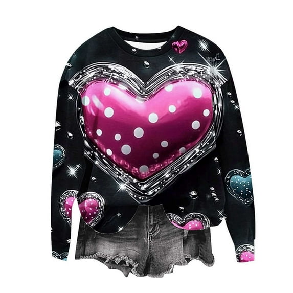 Dolkfu Pink Shirts for Women Novelty Heart Print Valentine's Day ...