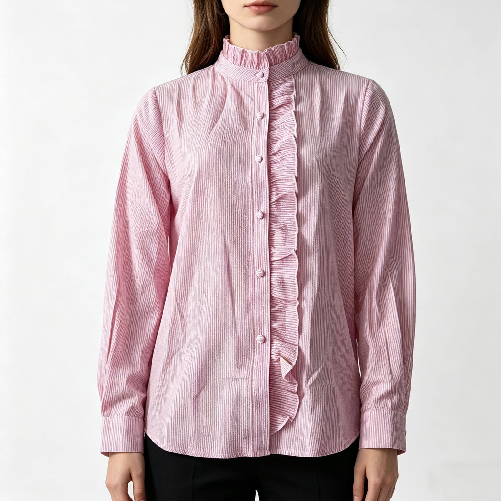 Dolkfu Pink Women Clothing Long Sleeve French Chic Mock Neck Pull-on ...