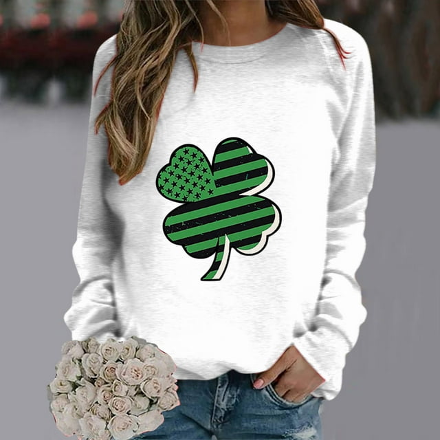 Dolkfu Plus Size St Patricks Day Shirt Women Ombre Long Sleeve Tops