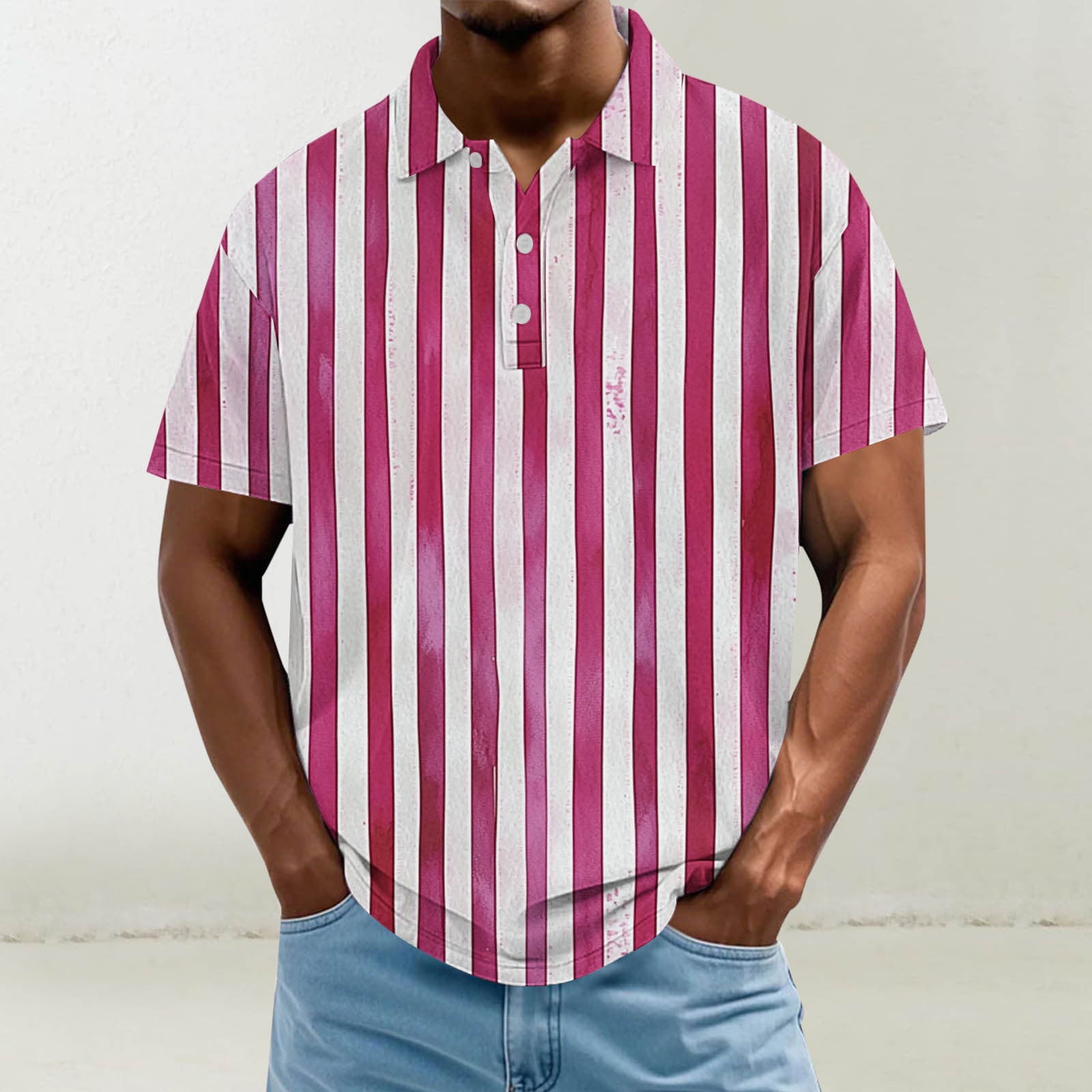 Dolkfu Po-lo Casual Mens Shirt Short Sleeve Striped Relaxed Fit ...