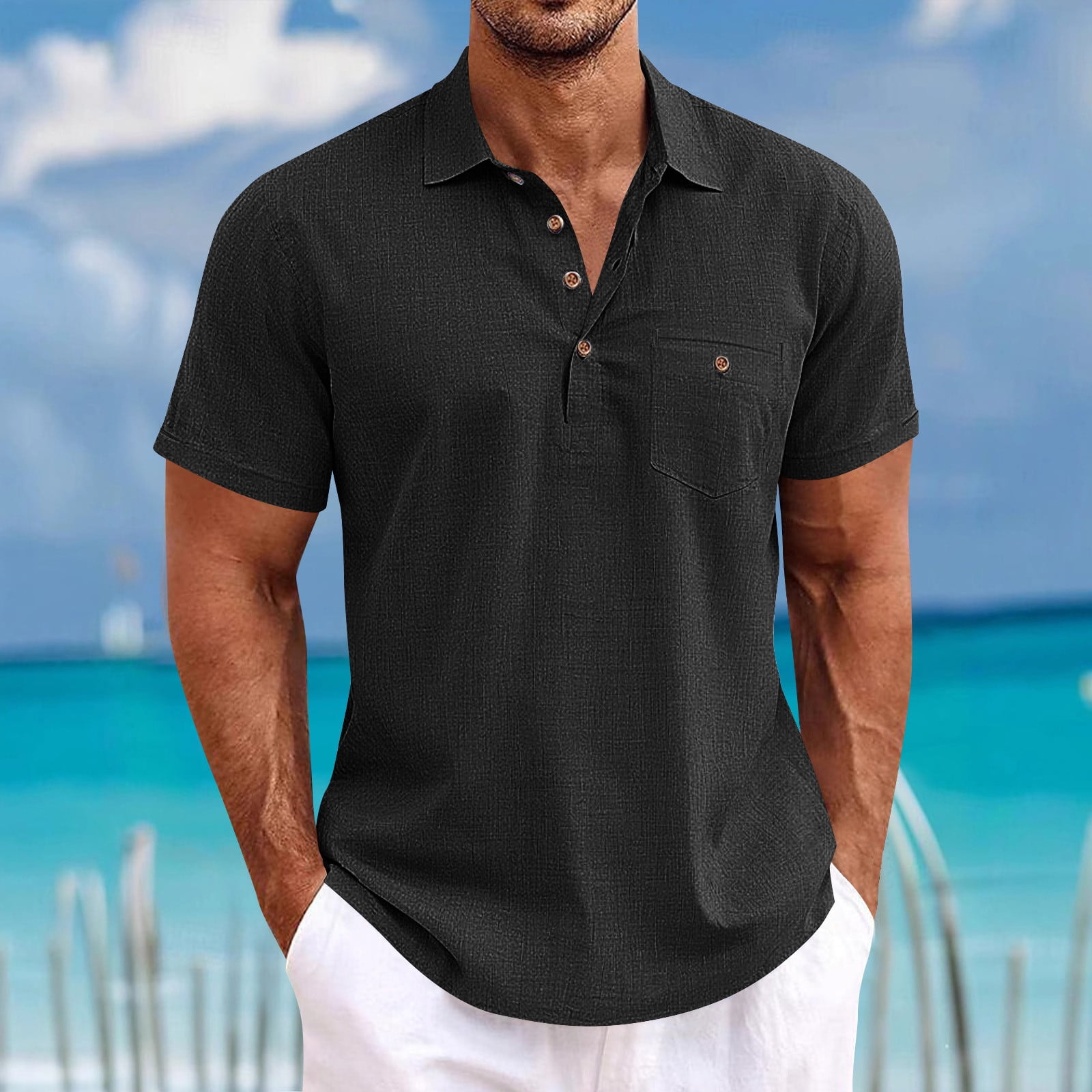 Dolkfu Po-lo Casual Shirt for Men Short Sleeve Collared Pocket Solid ...