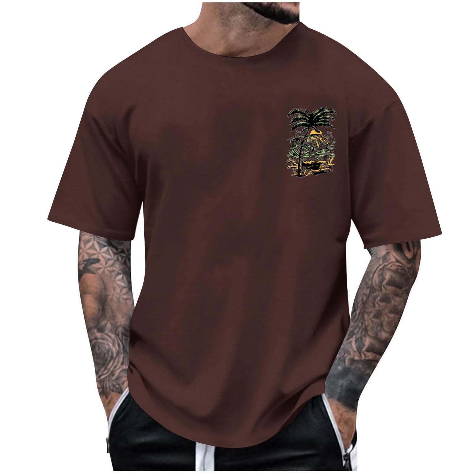 Dolkfu Pull-On Shirts for Men Crew Neck Brown Hawaiian Style Short ...