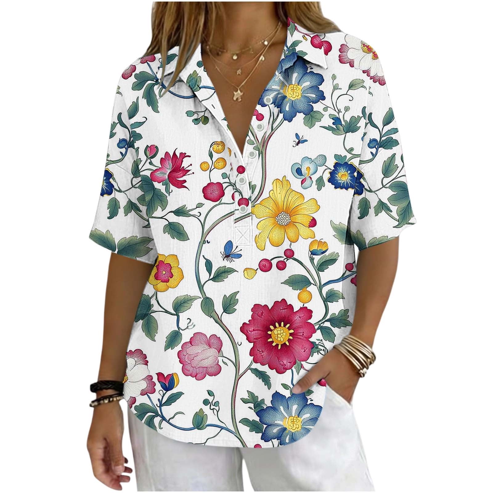 Dolkfu Pull-On Summer Tops for Women 2026 V-Neck Retro Vintage Short ...