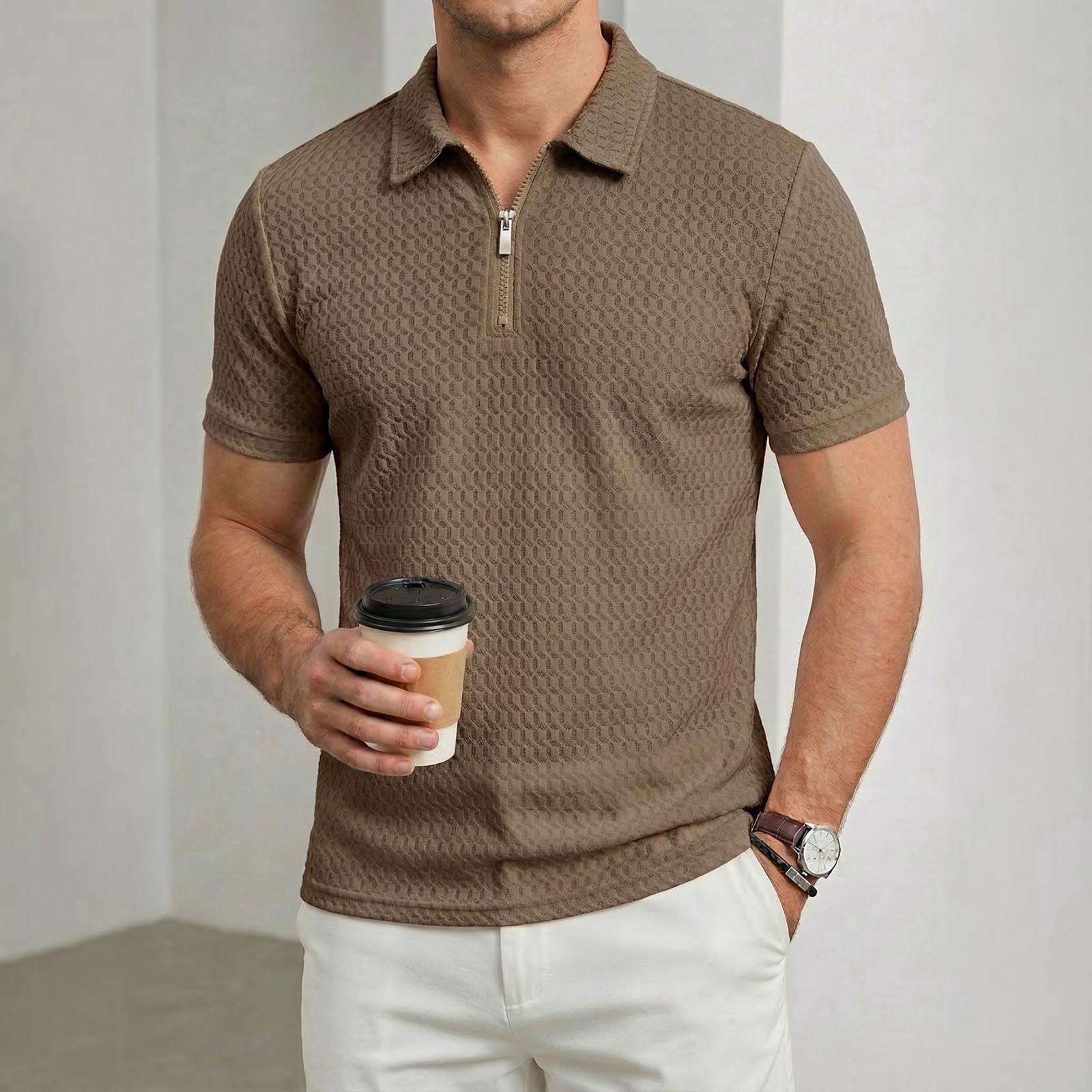 Dolkfu Quarter Zip Men Shirt Hollow Out Mesh Golf Shirts Short Sleeve ...