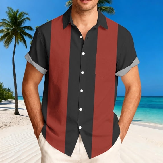 Dolkfu Red Graphic Tees Men Button Collared Minimalist Short Sleeve ...