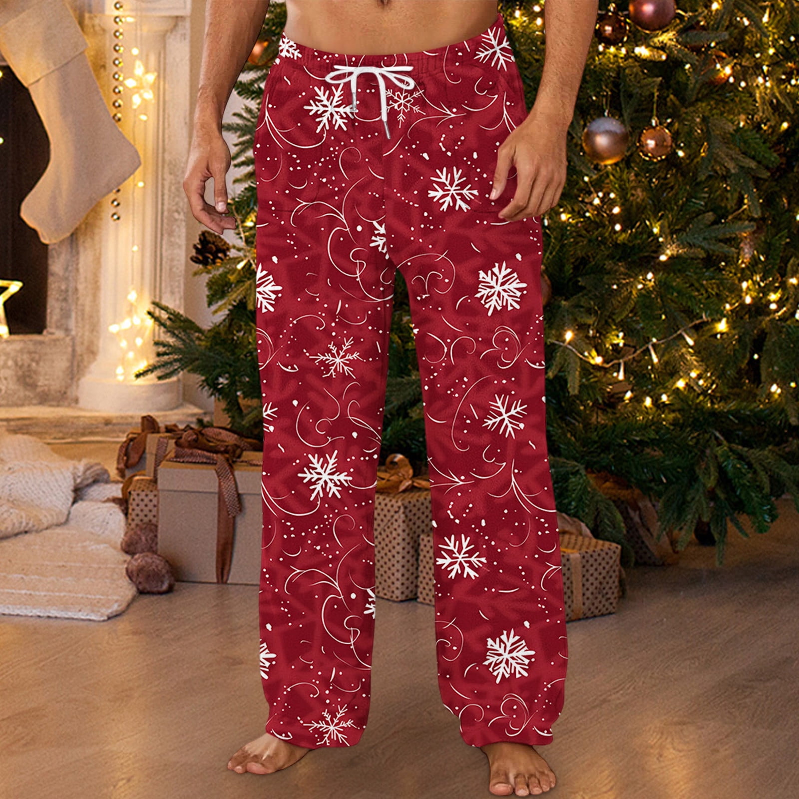 Dolkfu Red Men Winter Pants Christmas Plaid Flannel Pajama Pants ...