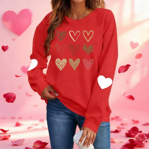 Dolkfu Red Shirts for Women Plus Size Valentines Love Heart Tees Loose ...