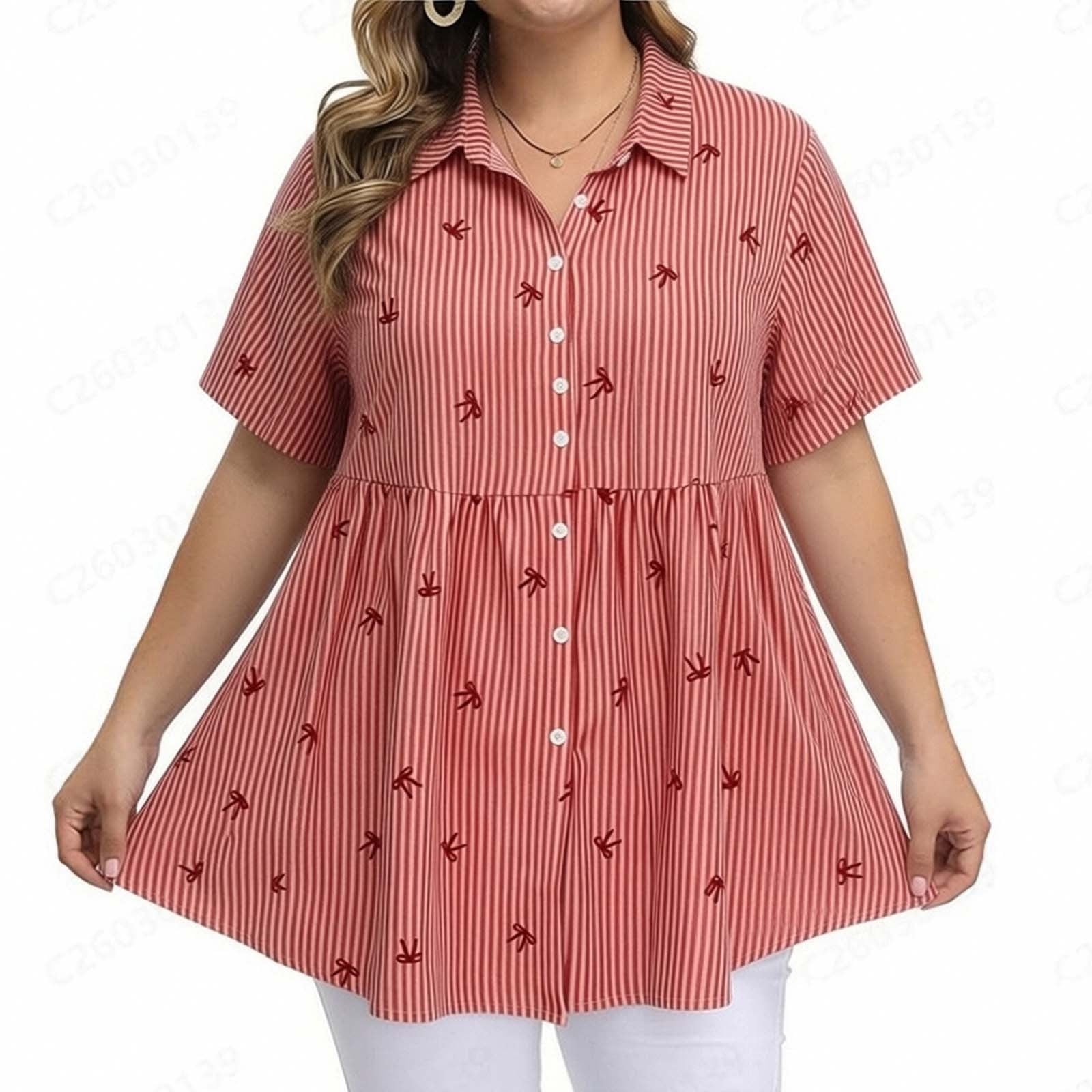 Dolkfu Red Women'S Tops Collared Minimalist Short Sleeve Button Tops ...