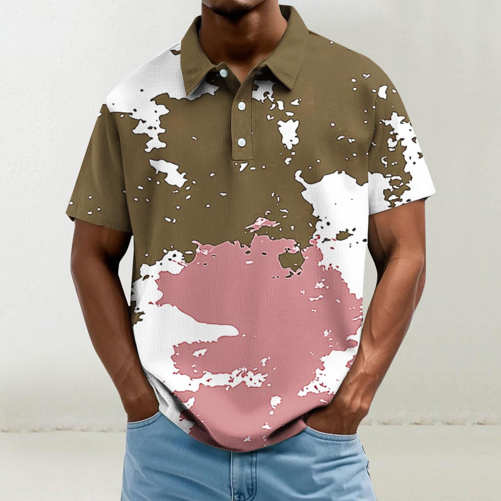 Dolkfu Refreshing Polos Shirts for Men Big And Tall Brown Short Sleeve ...