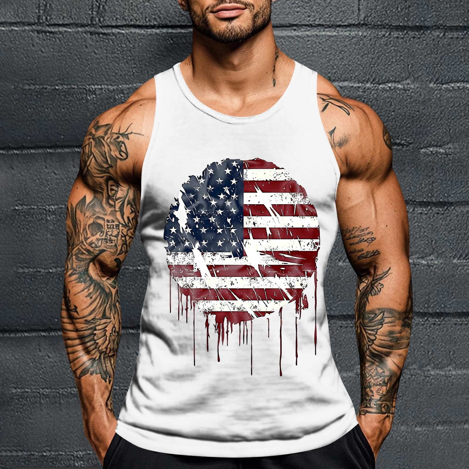 Dolkfu Shirt for Men Independence Day American Flag Patriotic Tank Tops ...