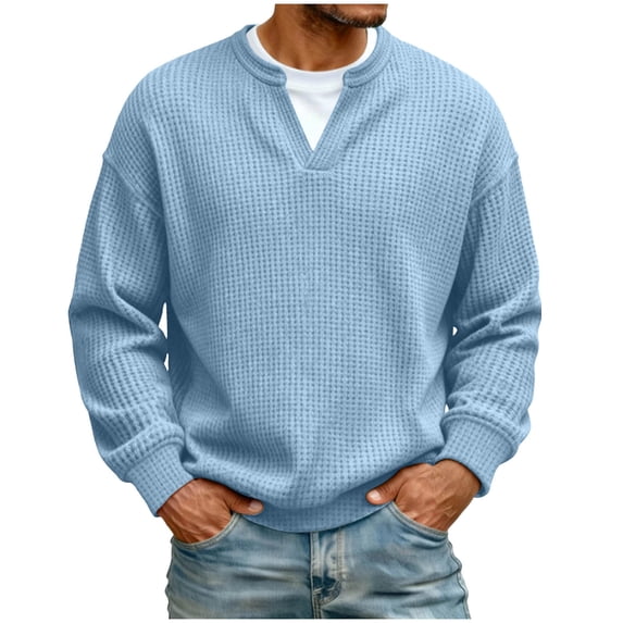 Dolkfu Shirt for Men Waffle Crew Neck Sweatshirt Patchwork Color Block ...