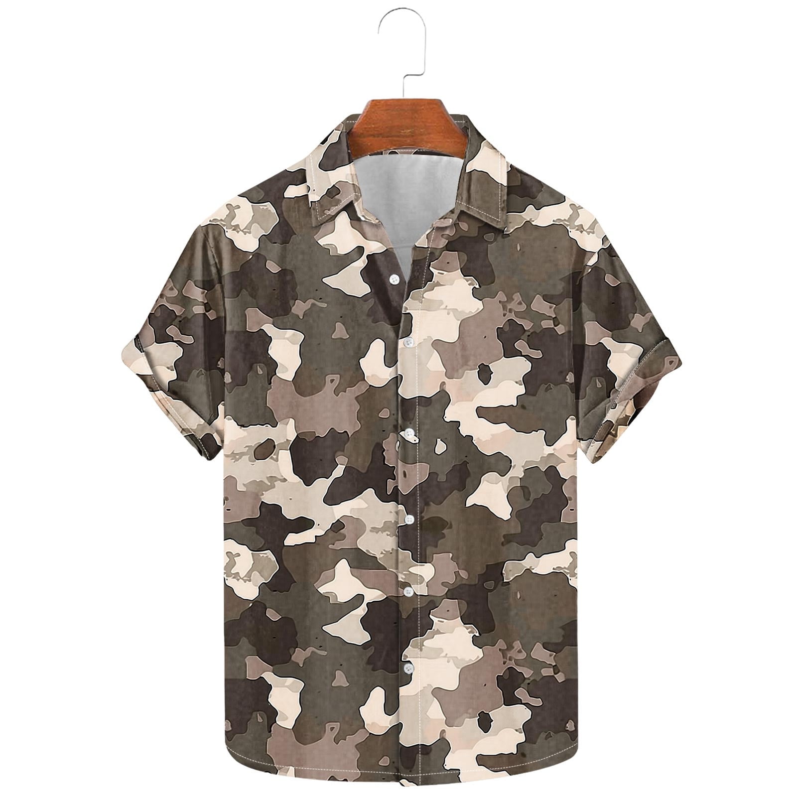 Dolkfu Shirt for Men White Button Up Graphic Aloha Collared Camo ...