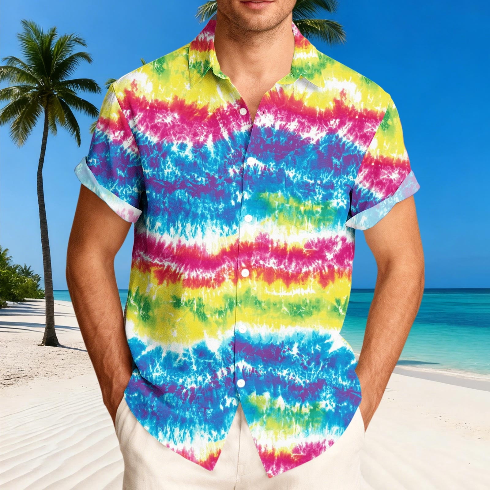Dolkfu Short Sleeve Dress Shirts for Men Collared Tie-Dye Button ...