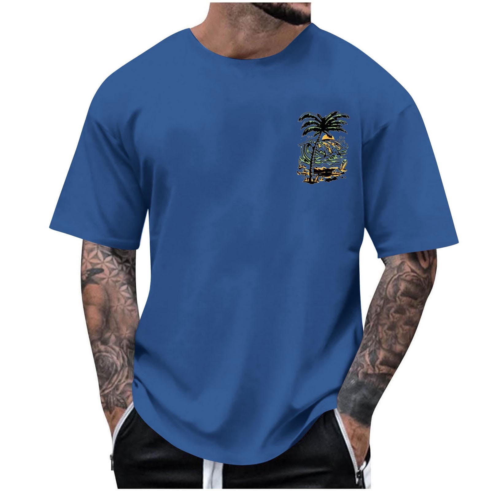 Dolkfu Short Sleeve Funny Shirts Hawaiian Style Pull-On Crew Neck Blue ...