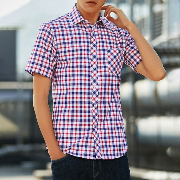 Dolkfu Short Sleeve Golf Shirts for Men Checkered Collared Red Tops ...