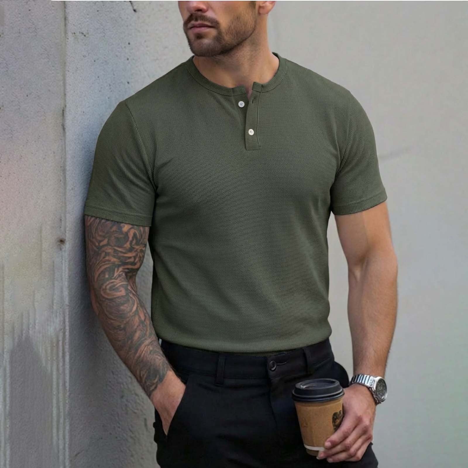 Dolkfu Short Sleeve Golf Shirts for Men Green Refreshing Crew Neck ...