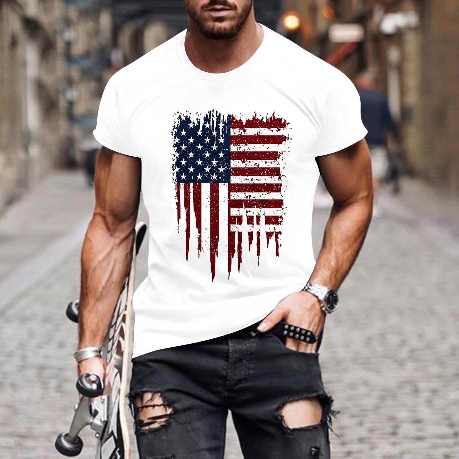 Dolkfu Short Sleeve Golf Shirts for Men Red Independence Day Crew Neck ...