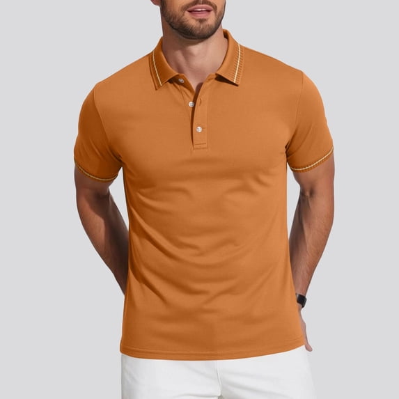 Dolkfu Short Sleeve Graphic Tees Button Collared Orange Minimalist Tops ...