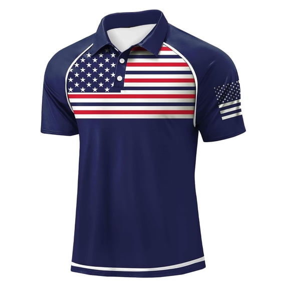 Dolkfu Short Sleeve Graphic Tees Men Independence Day Button Blue ...