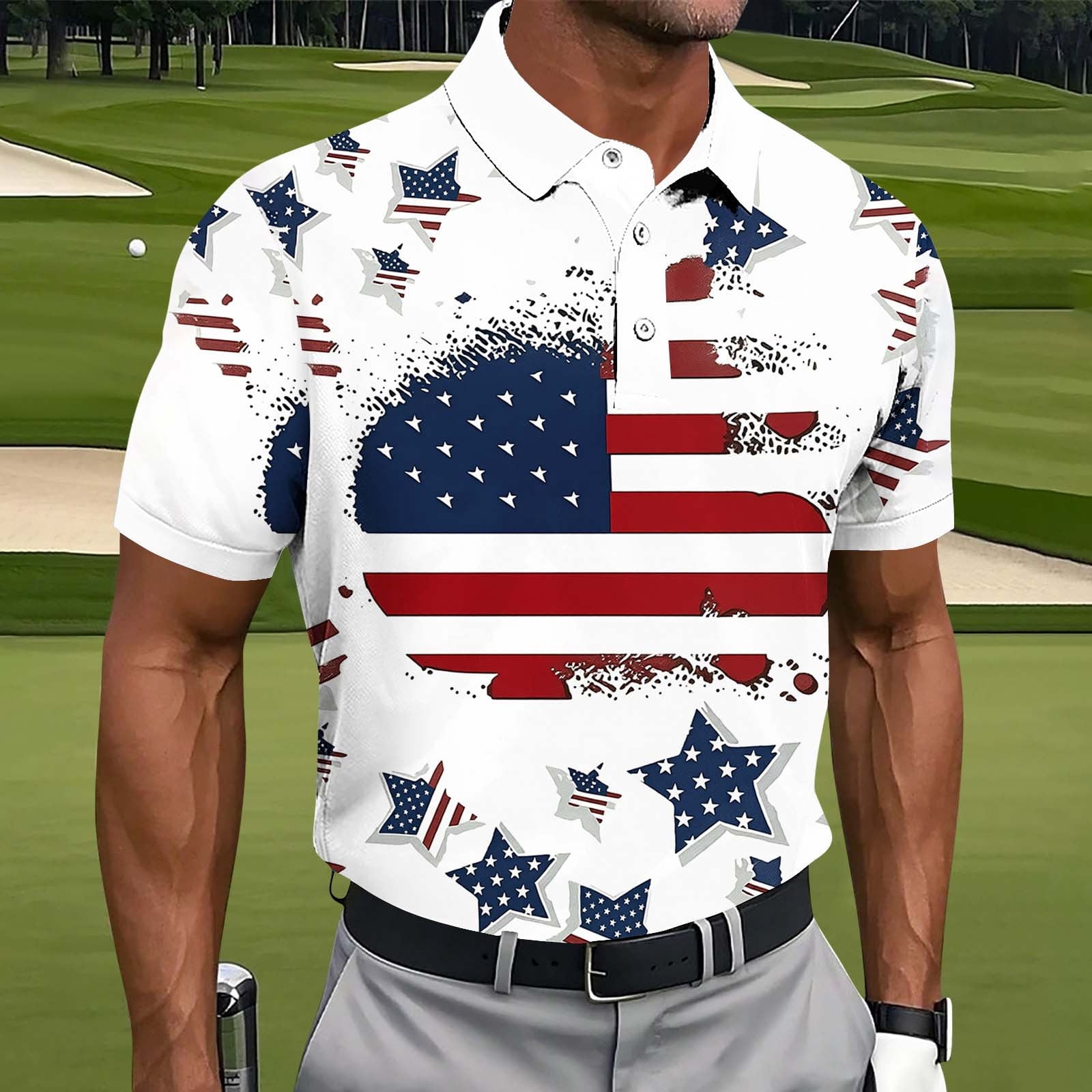 Dolkfu Short Sleeve Men'S Dress Shirts Independence Day White Button ...