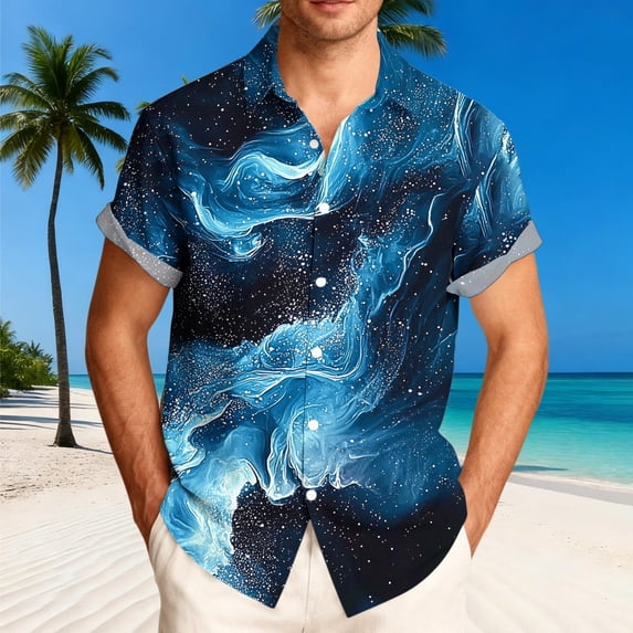 Dolkfu Short Sleeve Men'S Shirts Collared Button Blue Sky Tops ...