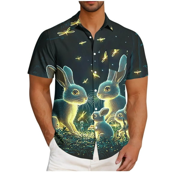 Dolkfu Short Sleeve Mens Shirts Easter Day Graphic Button Down Shirts ...