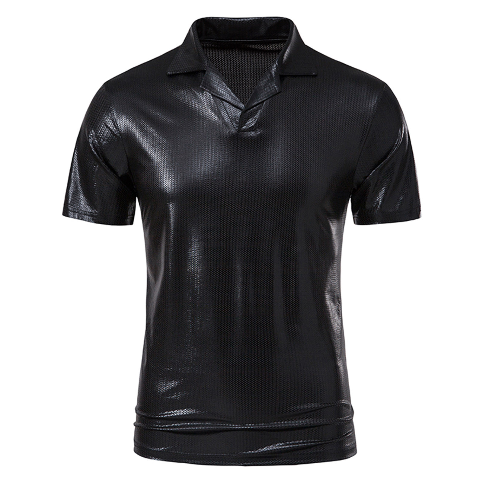Dolkfu Short Sleeve Mens Tee Shirt Disco Slim Fit Stretch Sequin Po-lo ...