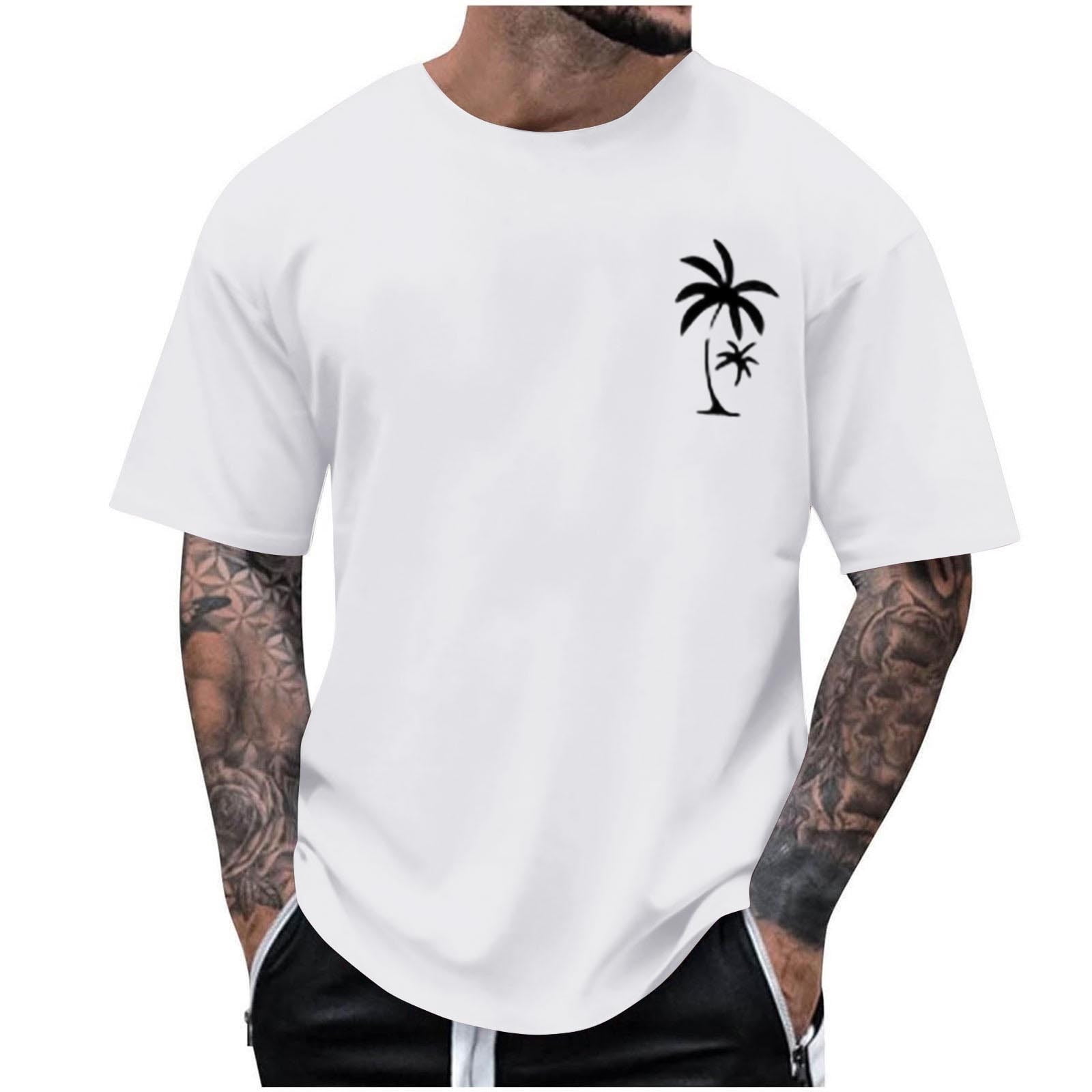 Dolkfu Short Sleeve Mens White Tee Shirts Crew Neck Vacation-Inspired ...