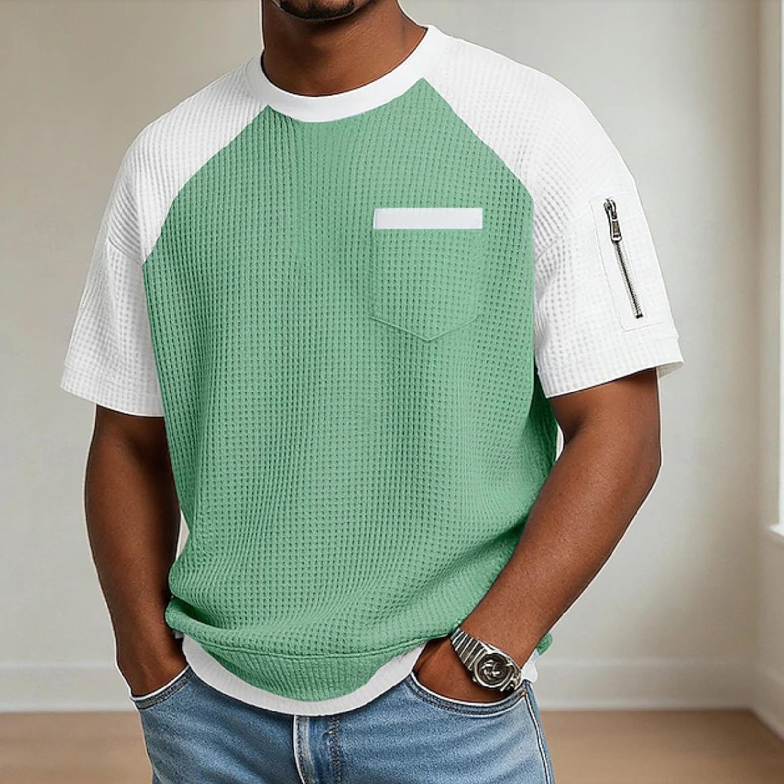 Dolkfu Short Sleeve Oversized Tshirts for Men Pull-On Crew Neck Green ...