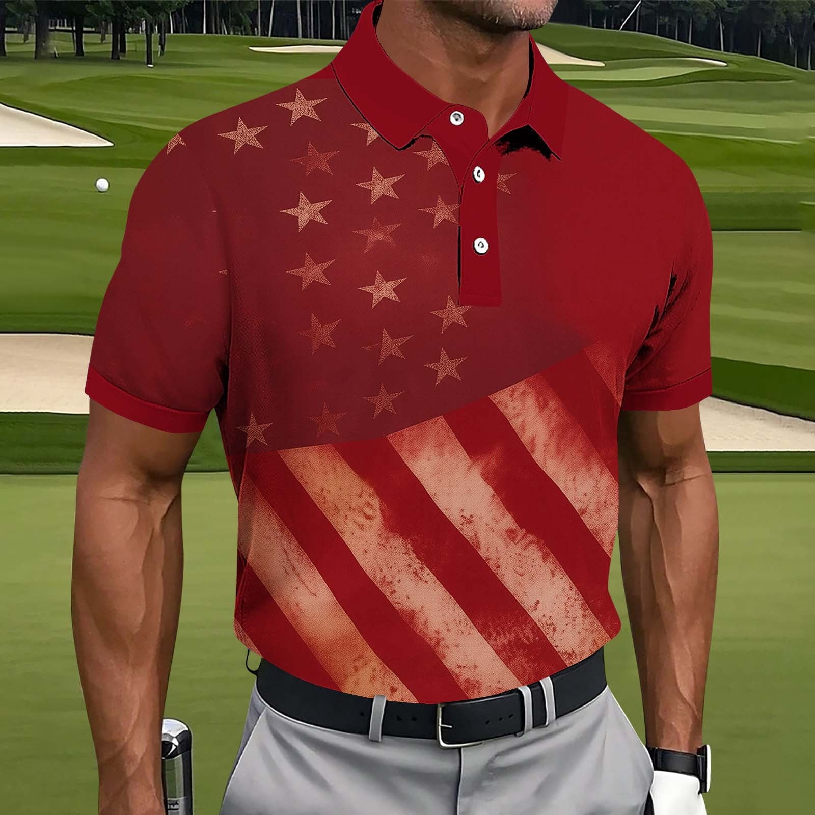 Dolkfu Short Sleeve Shirts for Men Independence Day Collared Button Red ...