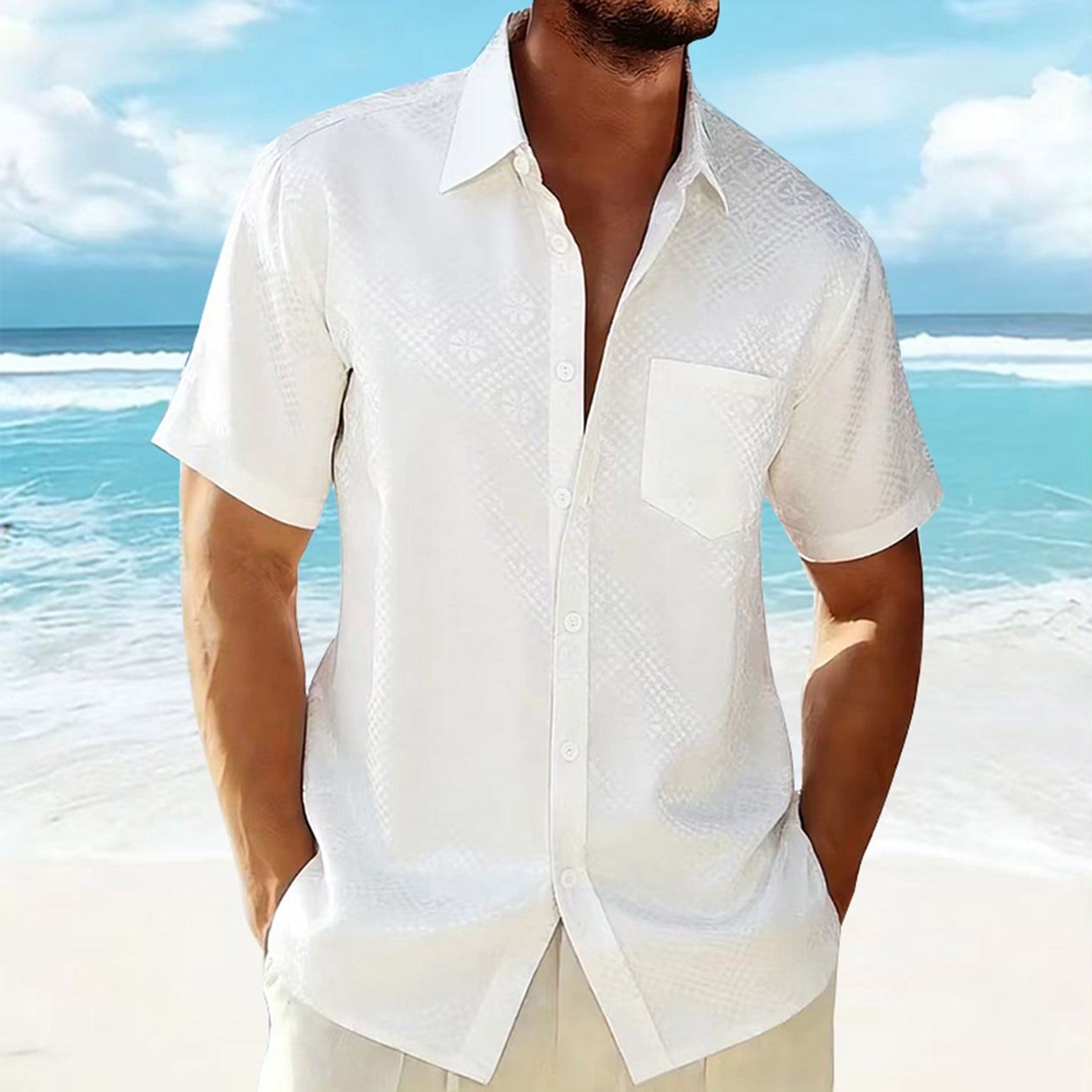 Dolkfu Short Sleeve Shirts for Men White Button Collared Old Money Tops ...