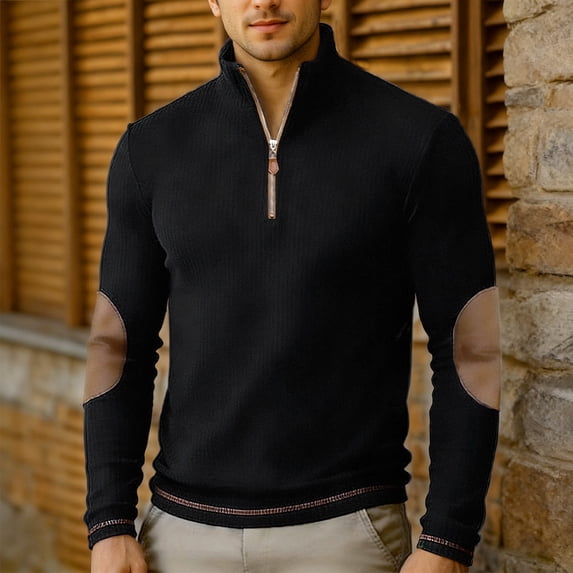 Dolkfu Slim Fit Mens Shirts Quarter Zip Mock Neck T Shirt Long Sleeve ...